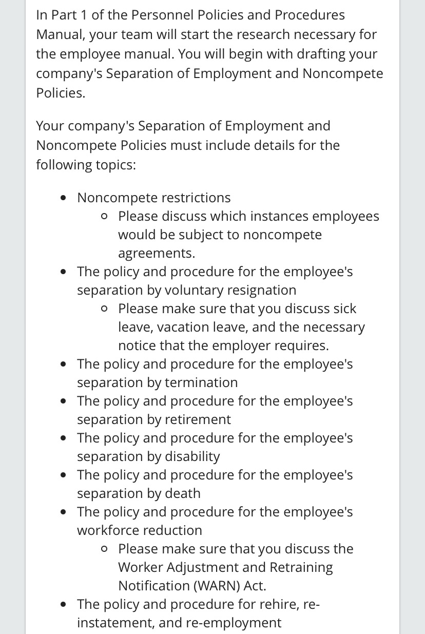 Solved In Part 1 ﻿of the Personnel Policies and Procedures | Chegg.com