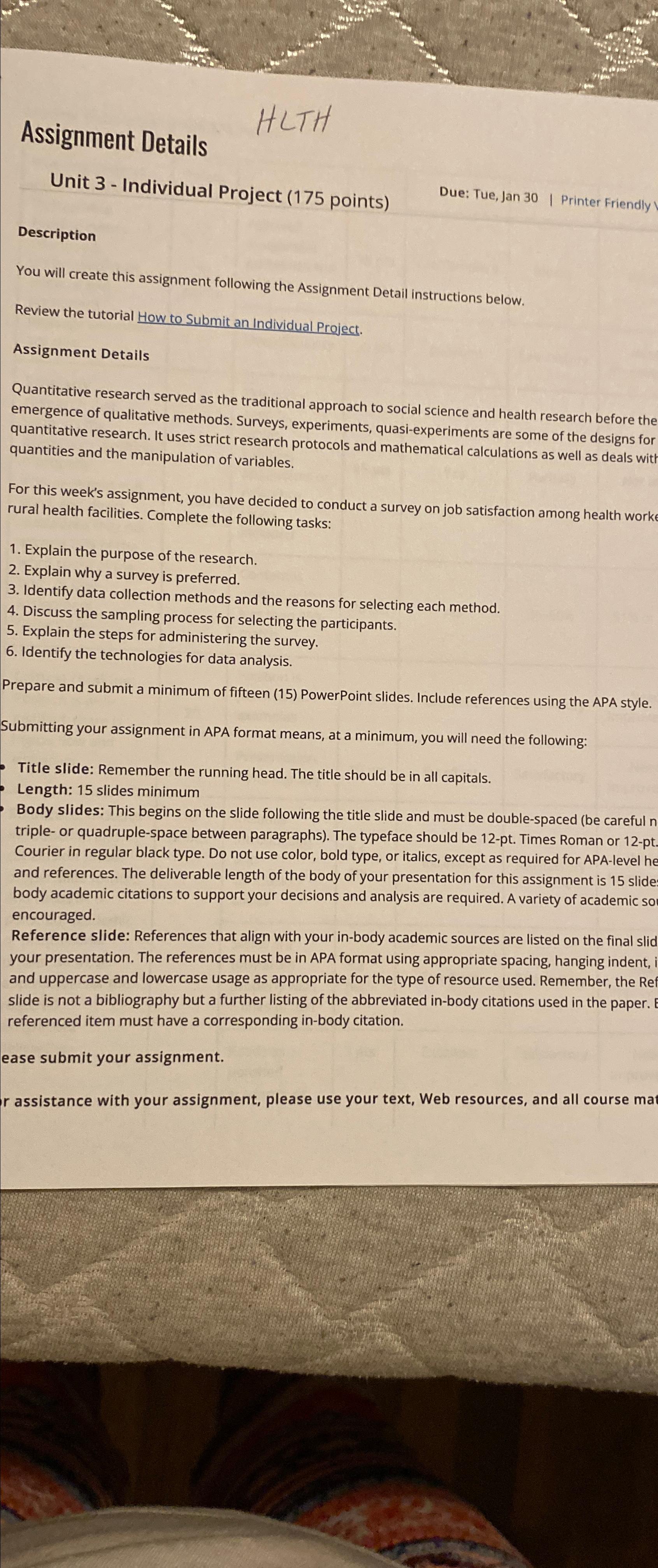 Solved Assignment DetailsHLTHUnit 3 - ﻿Individual Project | Chegg.com