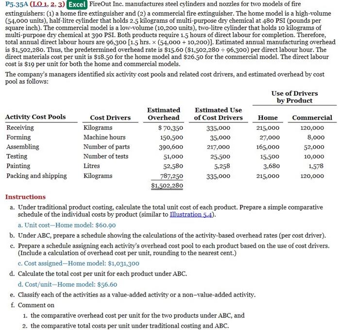 Solved P5.35 A(LO1,2,3) Excel FireOut Inc. manufactures | Chegg.com