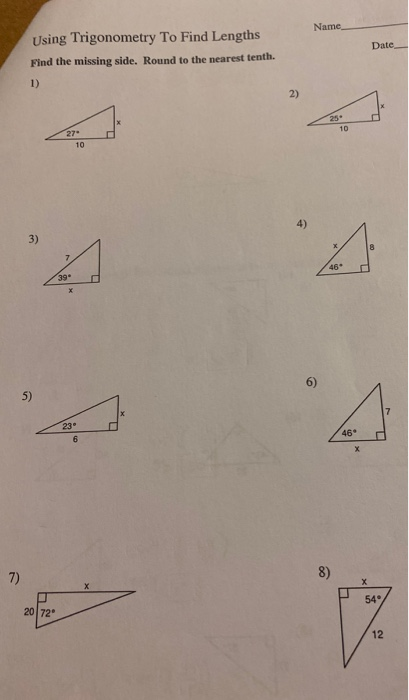 Solved Name Using Trigonometry To Find Lengths Find the | Chegg.com