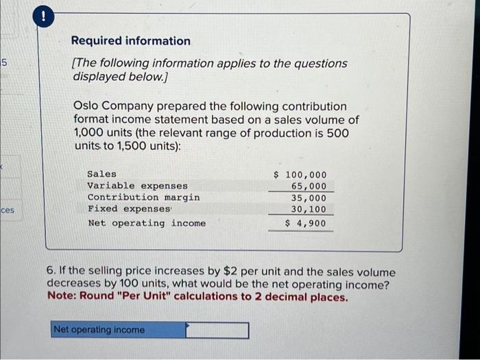 Solved Oslo Company prepared the following contribution | Chegg.com