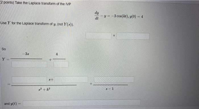 Solved 2 points) Take the Laplace transform of the IVP | Chegg.com
