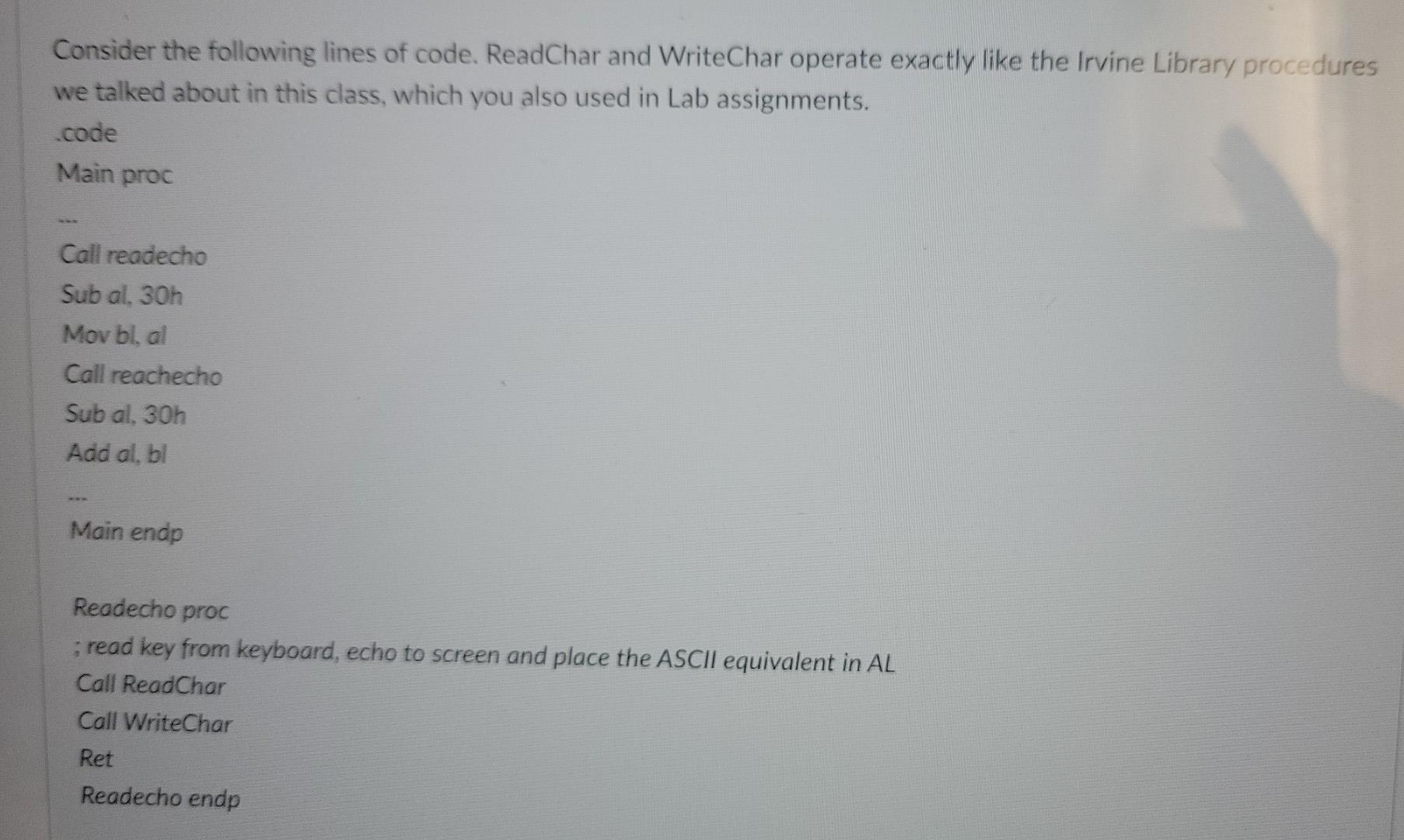 Solved Consider the following lines of code. ReadChar and | Chegg.com