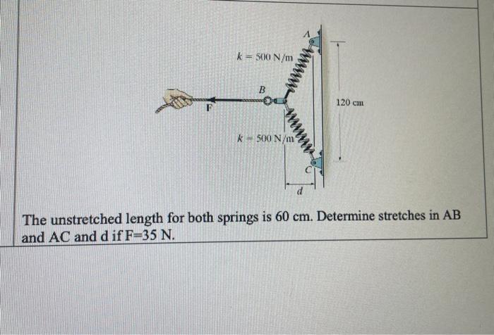 Solved The unstretched length for both springs is 60 cm. | Chegg.com