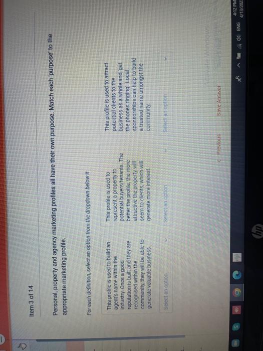 Solved Personal, property and agency marketing profiles all | Chegg.com