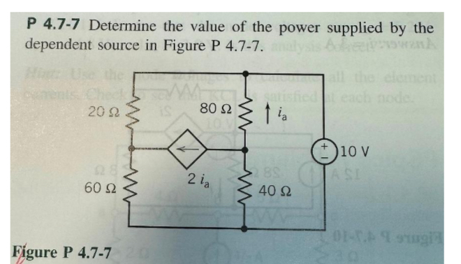 Solved P 4.7-7 ﻿Determine the value of the power supplied by | Chegg.com
