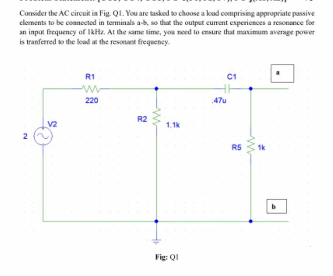 Solved Consider the AC circuit in Fig. Q1. ﻿You are tasked | Chegg.com