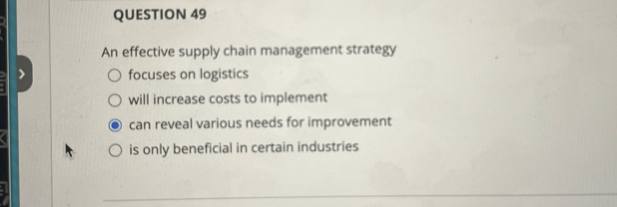 Solved QUESTION 49An effective supply chain management | Chegg.com