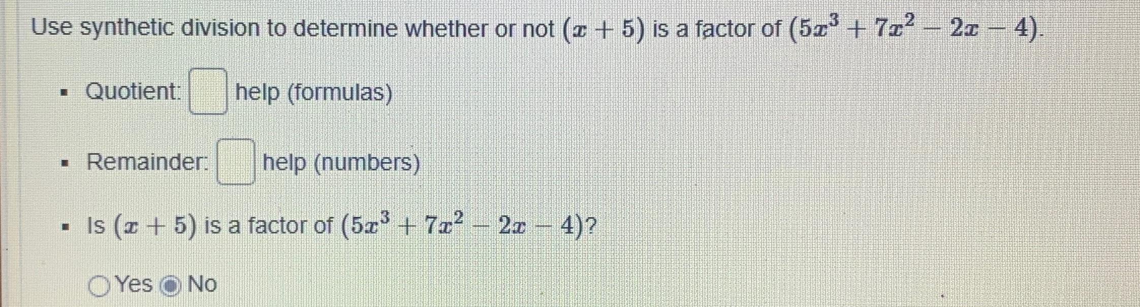 Solved Use synthetic division to determine whether or not | Chegg.com