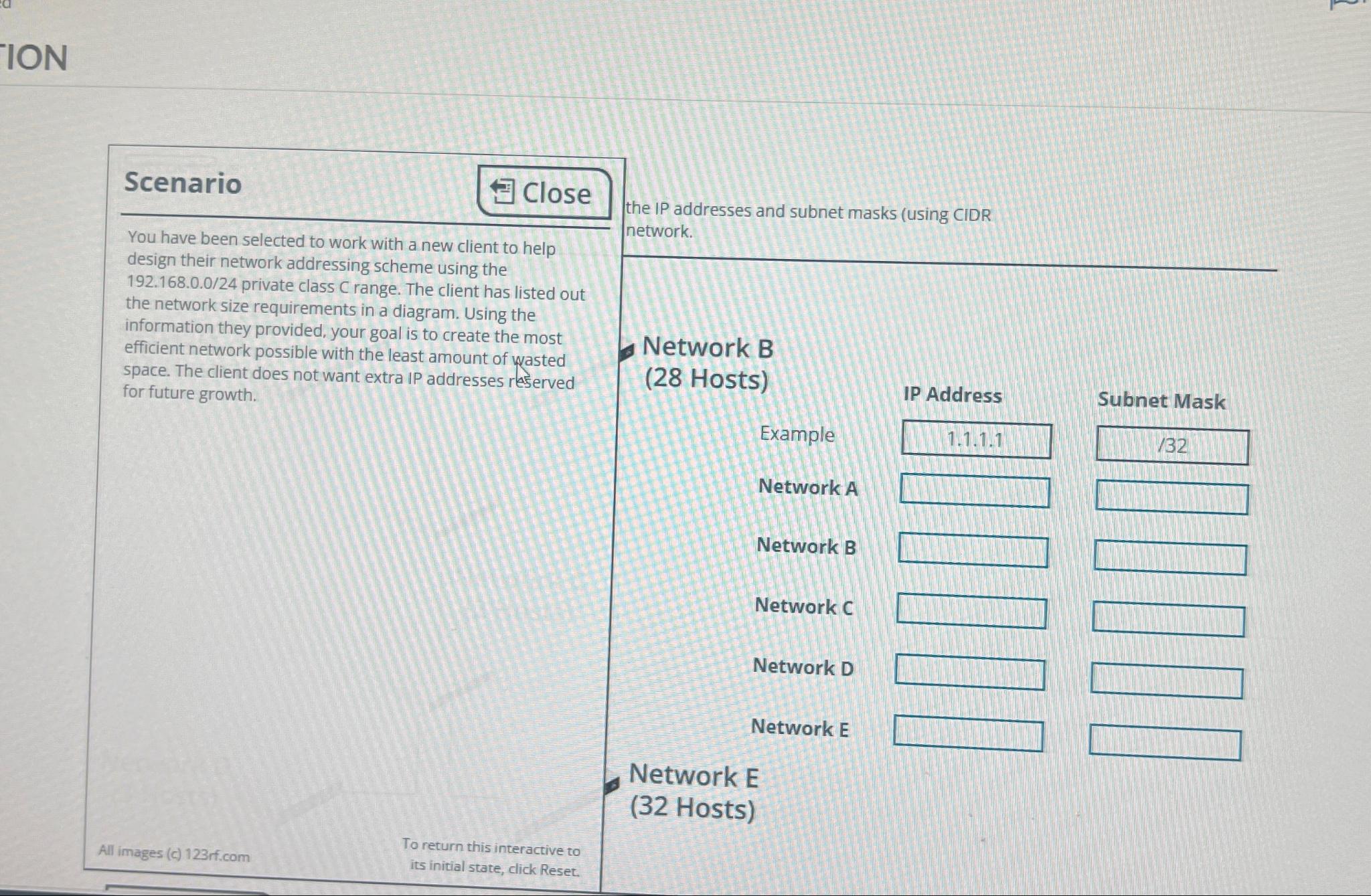 Solved IONScenarioClosethe IP addresses and subnet masks | Chegg.com