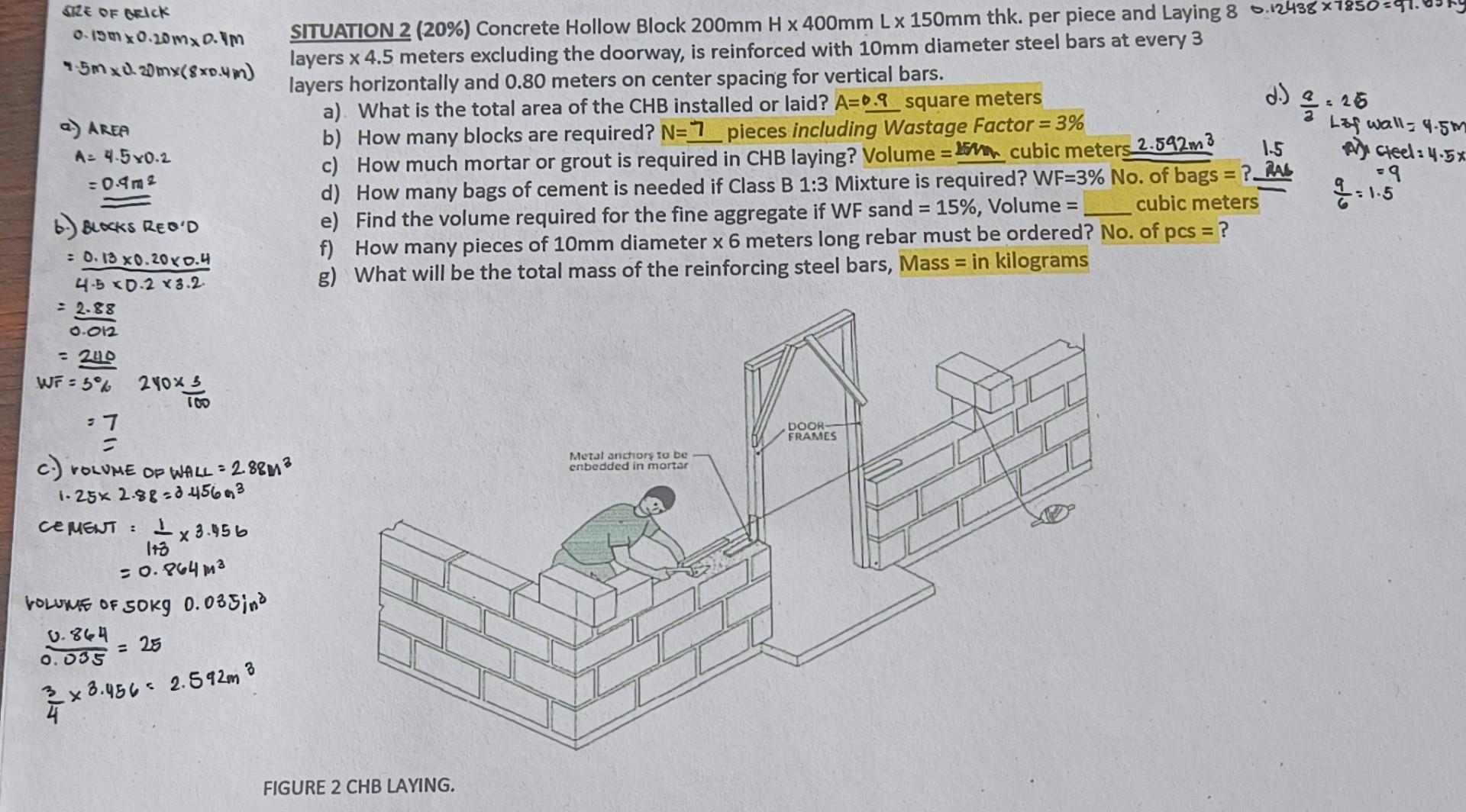 Solved SITUATION 2 (20\%) Concrete Hollow Block 200 mmH×400 | Chegg.com