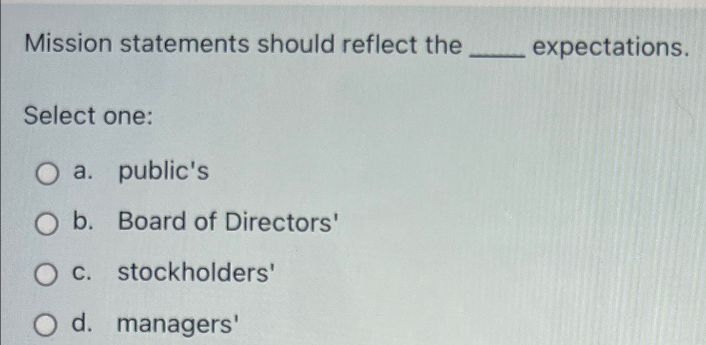 Solved Mission statements should reflect the | Chegg.com