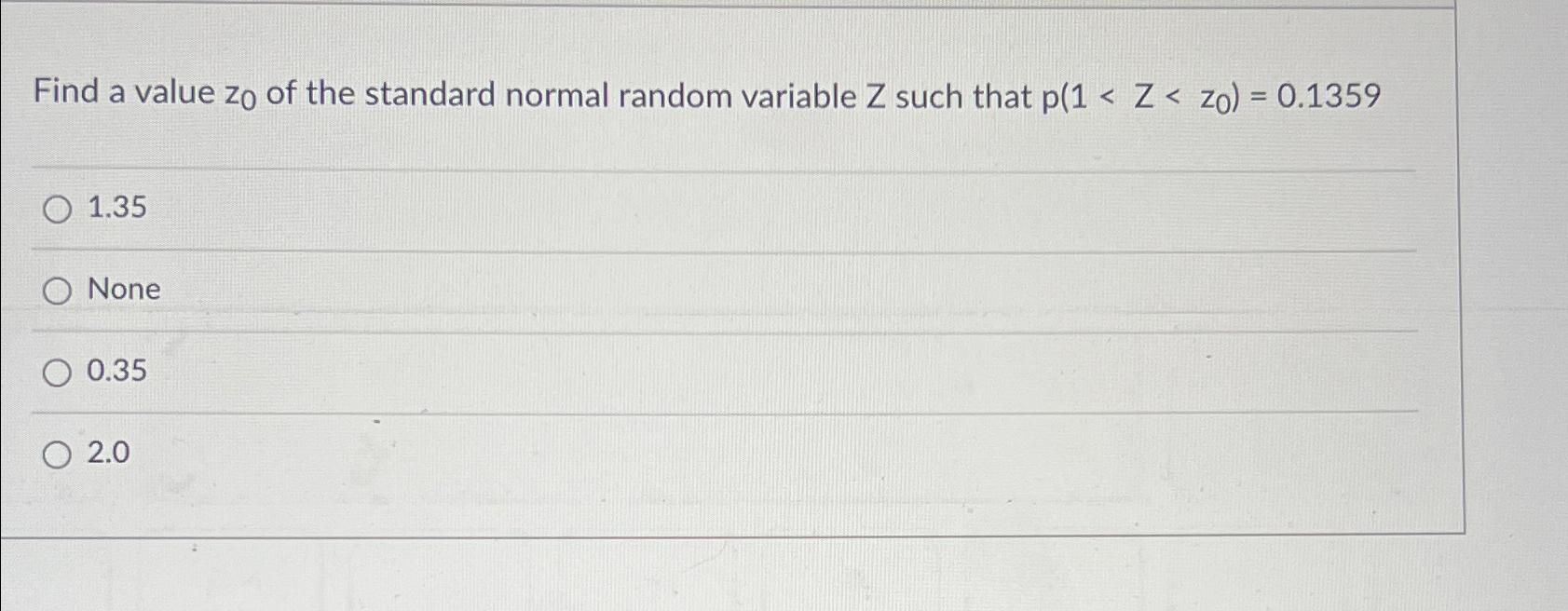 Solved Find a value z0 ﻿of the standard normal random | Chegg.com