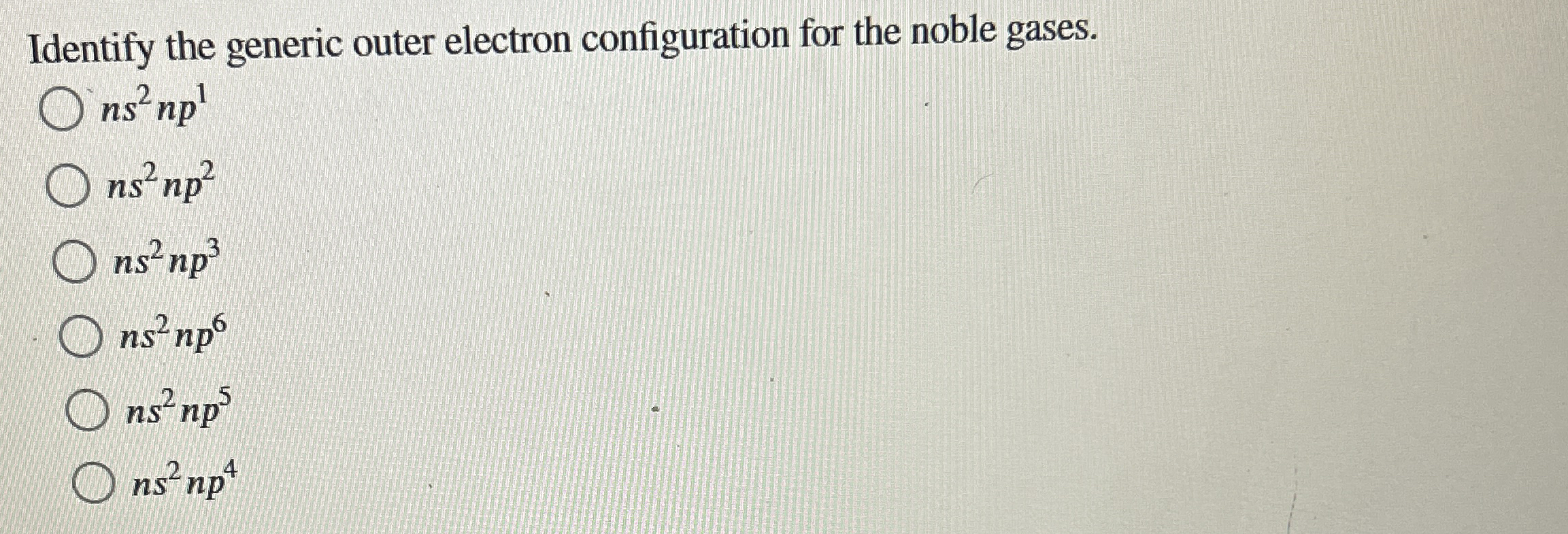 Solved Identify the generic outer electron configuration for | Chegg.com
