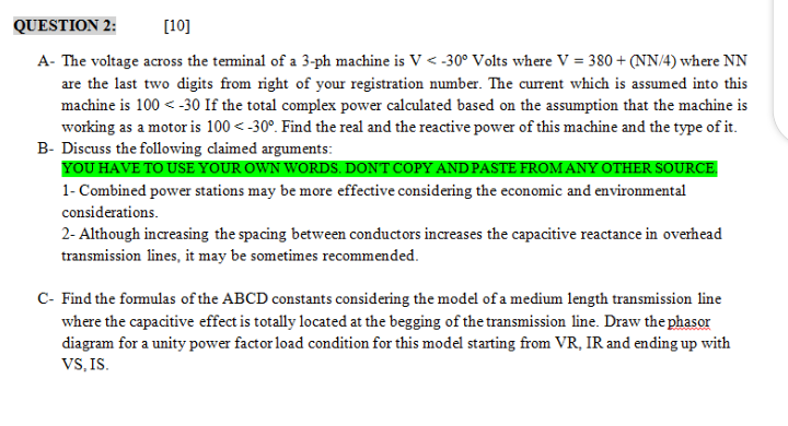 Solved QUESTION 2: [10] A- The voltage across the terminal | Chegg.com