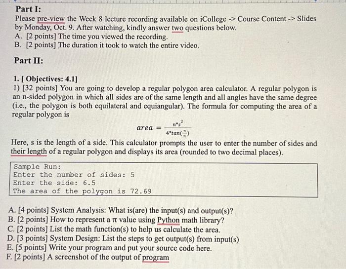 Solved Part I Please Pre View The Week 8 Lecture Recording