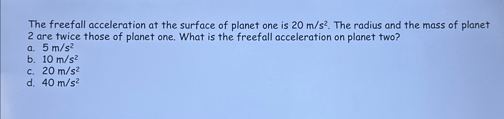 Solved The freefall acceleration at the surface of planet | Chegg.com