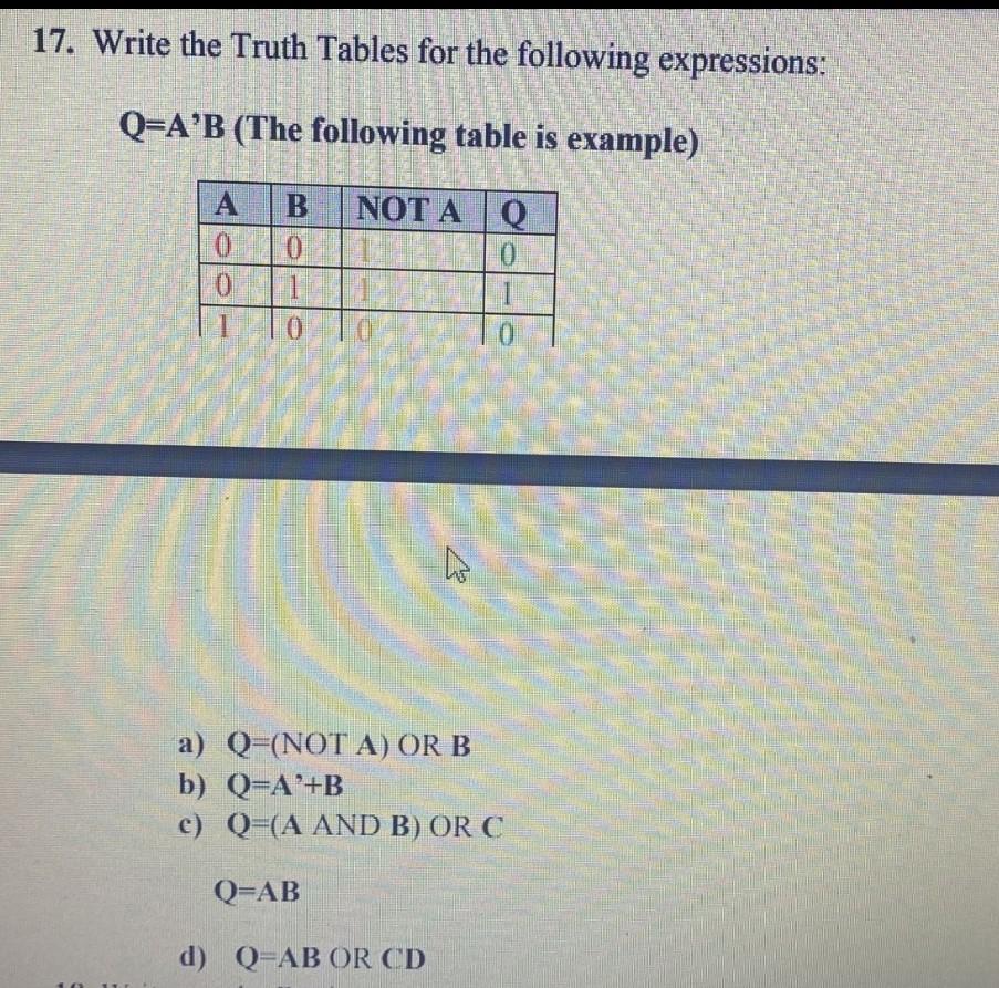 Solved 17. Write the Truth Tables for the following | Chegg.com