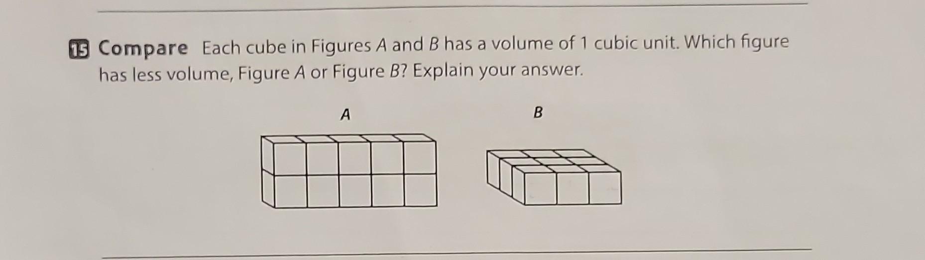 Solved 15 Compare Each cube in Figures A and B has a volume | Chegg.com