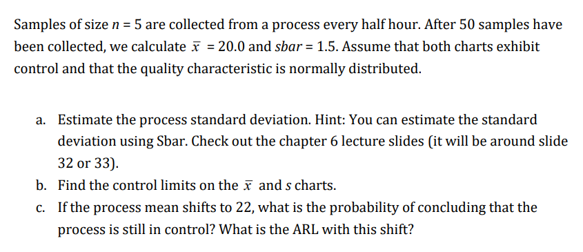 Solved Samples of size \( ﻿n=5 \) ﻿are collected from a | Chegg.com