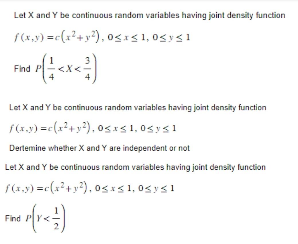 Solved Let X and Y be continuous random variables having | Chegg.com