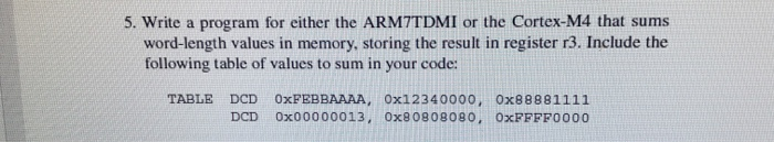 5. Write a program for either the ARM7TDMI or the | Chegg.com