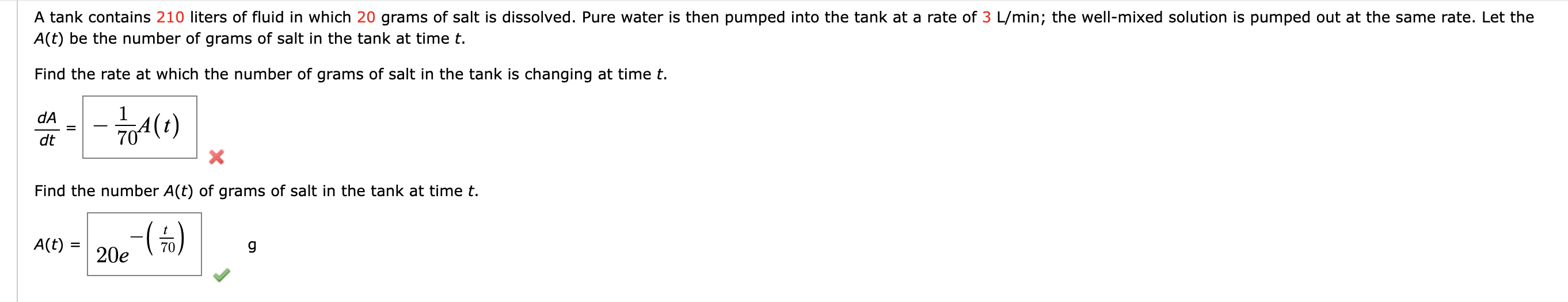 Solved A(t) ﻿be the number of grams of salt in the tank at | Chegg.com