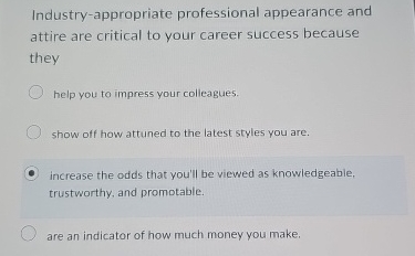 Solved Industry-appropriate professional appearance and | Chegg.com