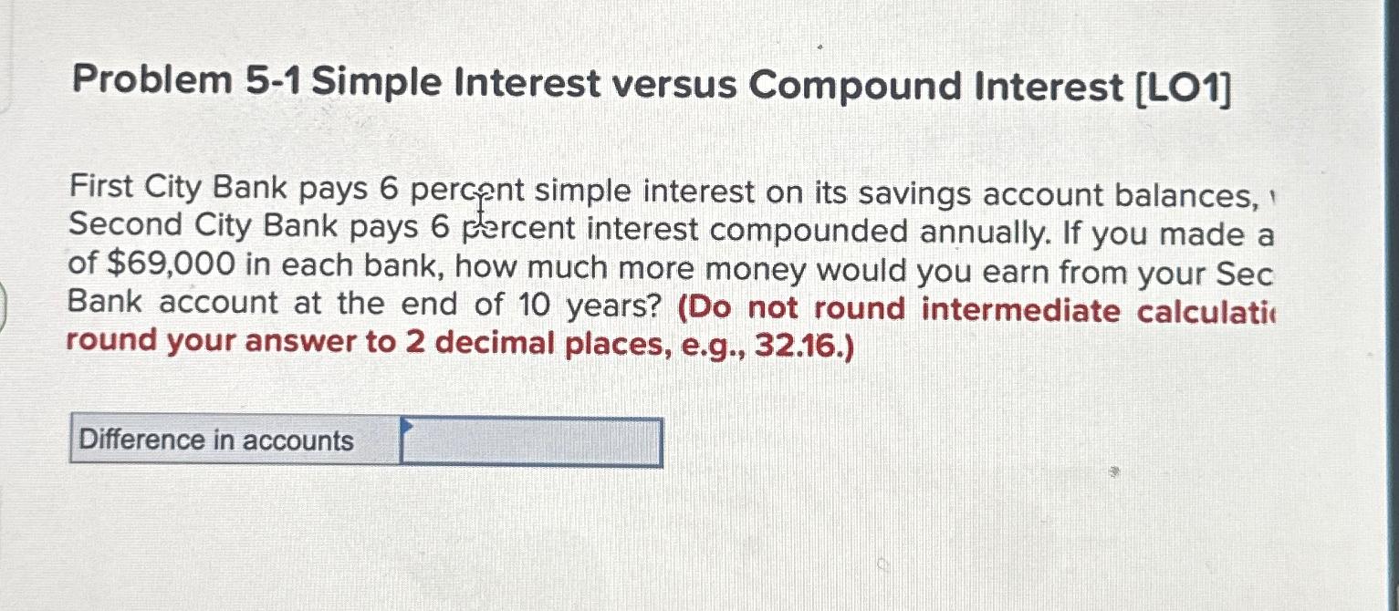 Solved Problem 5-1 ﻿Simple Interest versus Compound Interest | Chegg.com