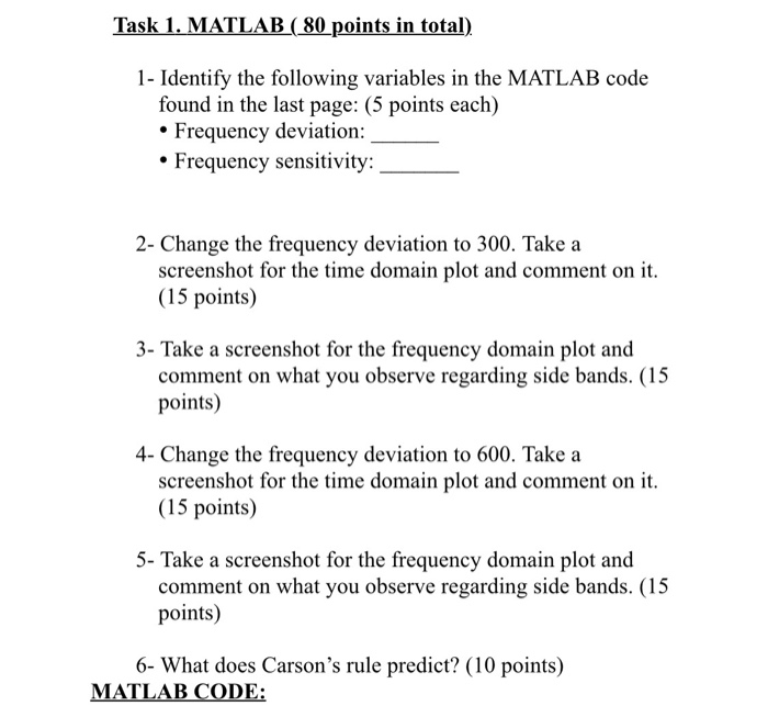 Task 1. MATLAB ( 80 points in total). 1- Identify the | Chegg.com