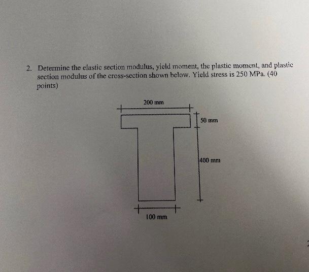 Solved 2. Determine the elastic section modulus, yield | Chegg.com