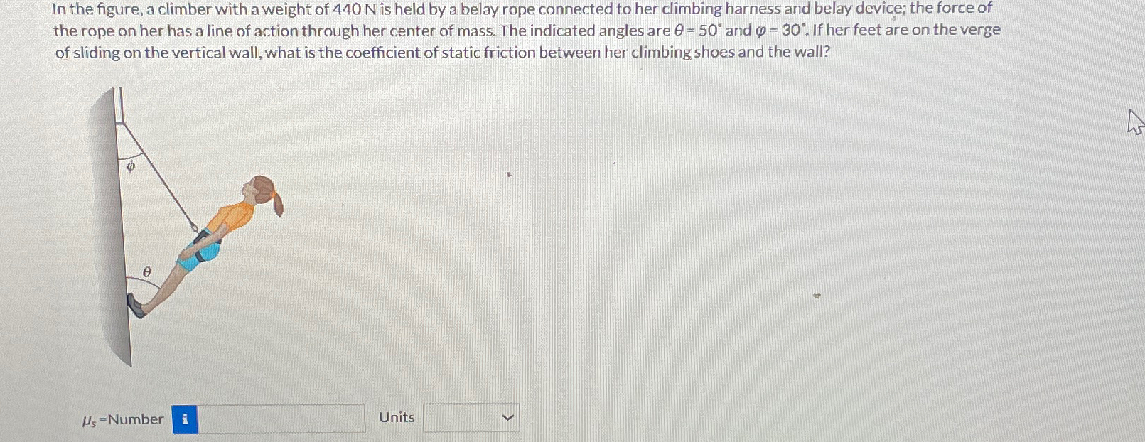 Solved In the figure, a climber with a weight of 440N ﻿is | Chegg.com