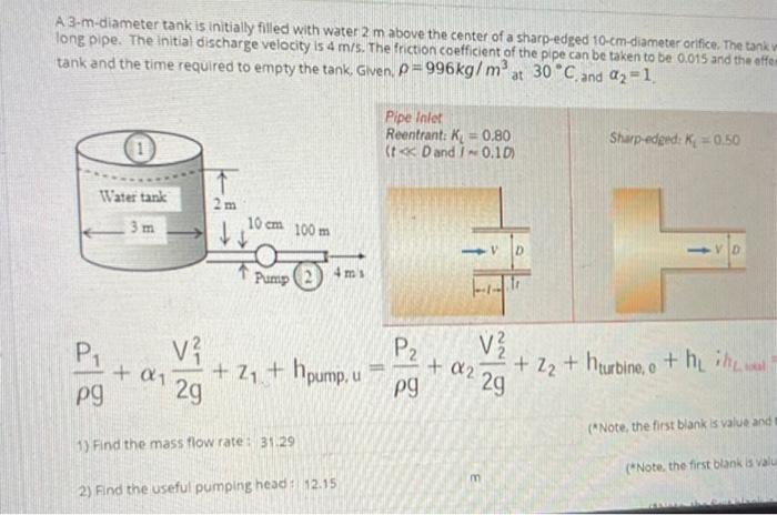 Solved A 3-m-diameter tank is initially filled with water 2 | Chegg.com