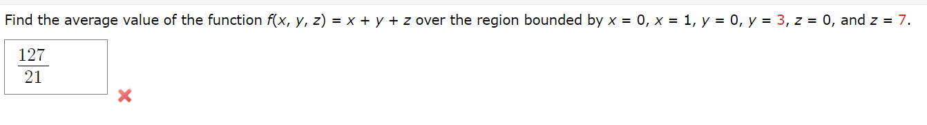 Solved Find the average value of the function f(x,y,z)=x+y+z | Chegg.com