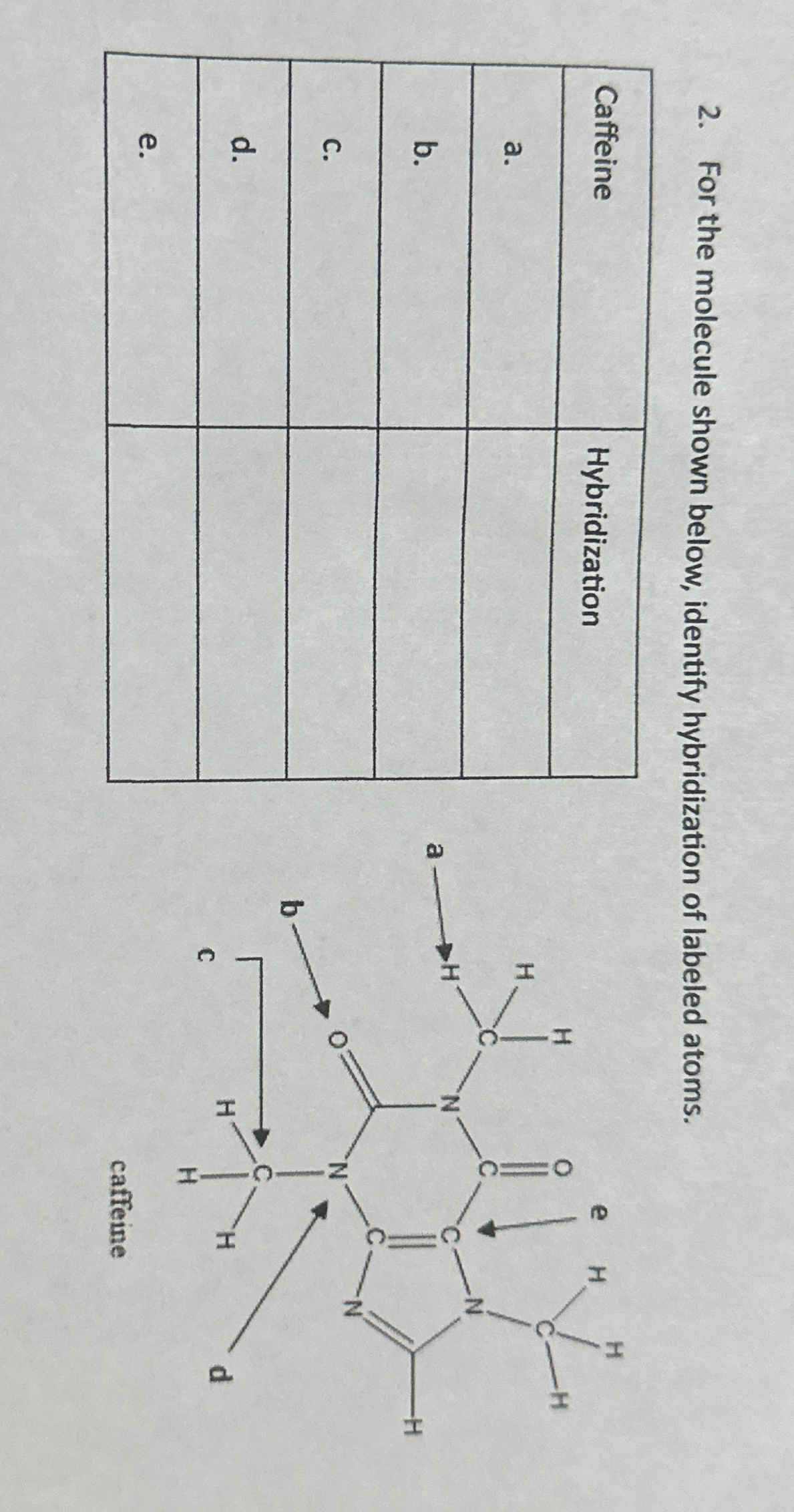 Solved For the molecule shown below, identify hybridization | Chegg.com