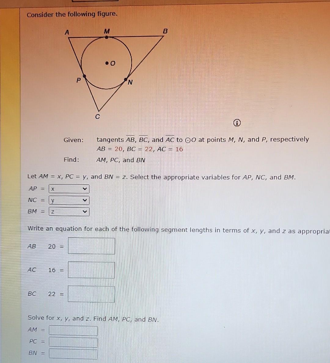 Solved Consider the following figure. (i) Given: tangents | Chegg.com
