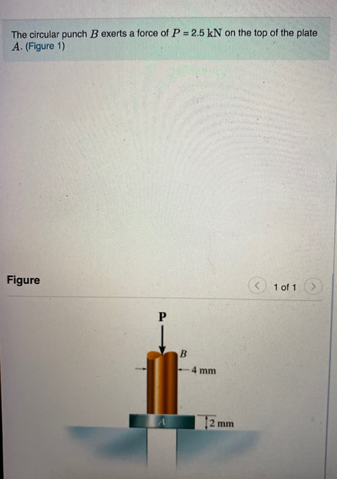 Solved The circular punch B exerts a force of P = 2.5 kN on | Chegg.com