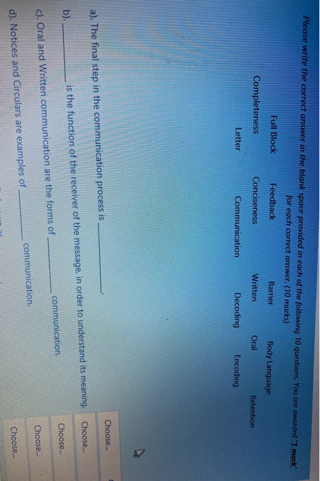 Solved Please write the correct answer in the blank space | Chegg.com