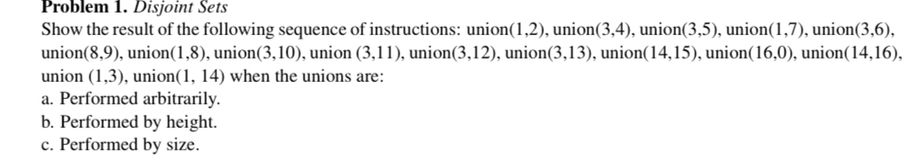 Solved Problem 1. ﻿Disjoint SetsShow the result of the | Chegg.com