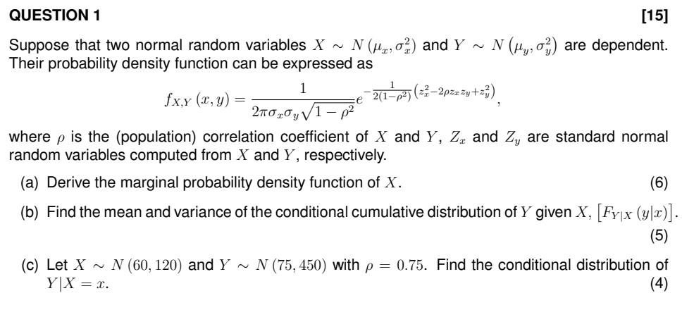 Solved Suppose that two normal random variables X∼N(μx,σx2) | Chegg.com