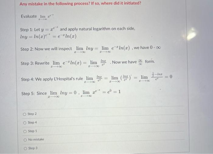 Solved Evaluate limx→∞xn−x Step 1: Let y=xc−x and apply | Chegg.com