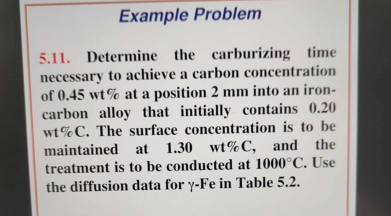 Solved Example Problem5.11. ﻿Determine the carburizing time | Chegg.com