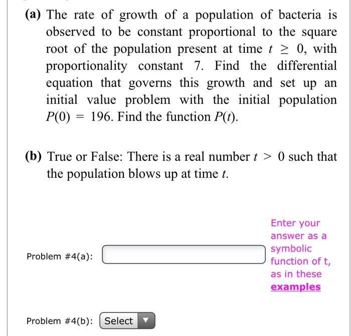 Solved (a) The rate of growth of a population of bacteria is | Chegg.com