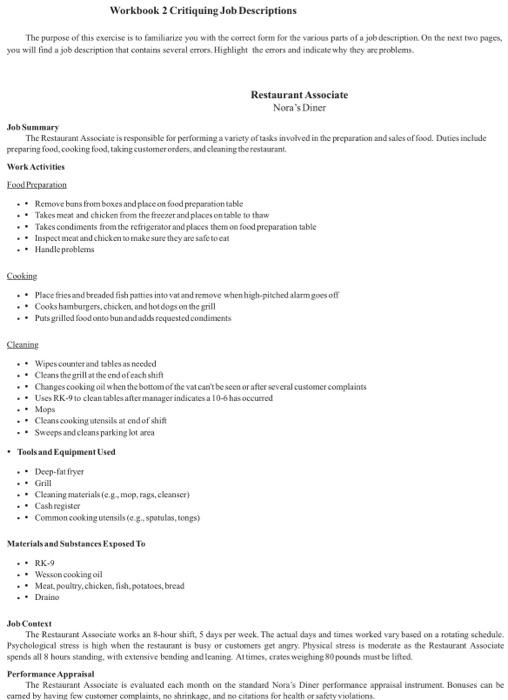 Workbook 2 Critiquing Job Descriptions The purpose of | Chegg.com