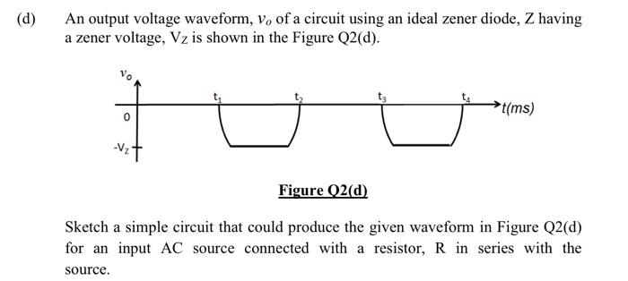 Solved (d) An output voltage waveform, vo of a circuit using | Chegg.com