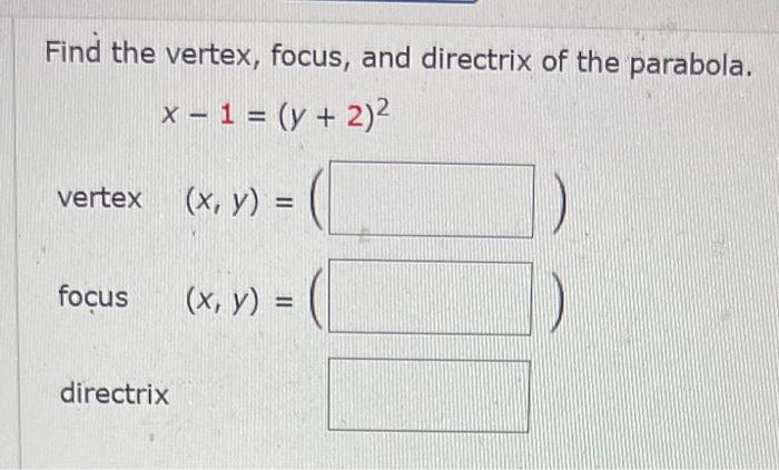 Solved Find the vertex, focus, and directrix of the | Chegg.com