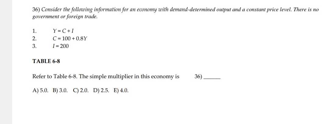 Solved Consider the following information for an economy | Chegg.com