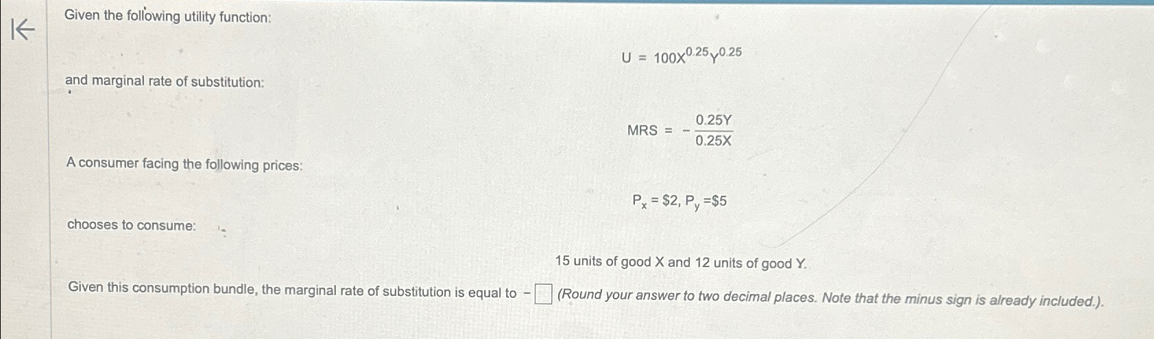 Solved Given the following utility | Chegg.com