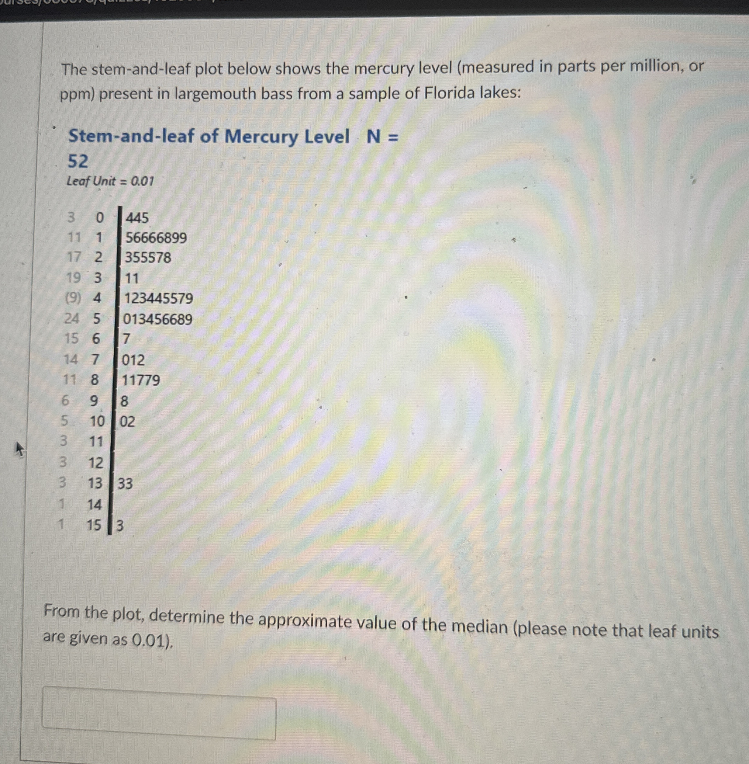 Solved The stem-and-leaf plot below shows the mercury level | Chegg.com