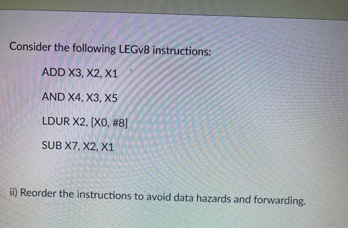 Solved Consider the following LEGV8 instructions: ADD X3, | Chegg.com